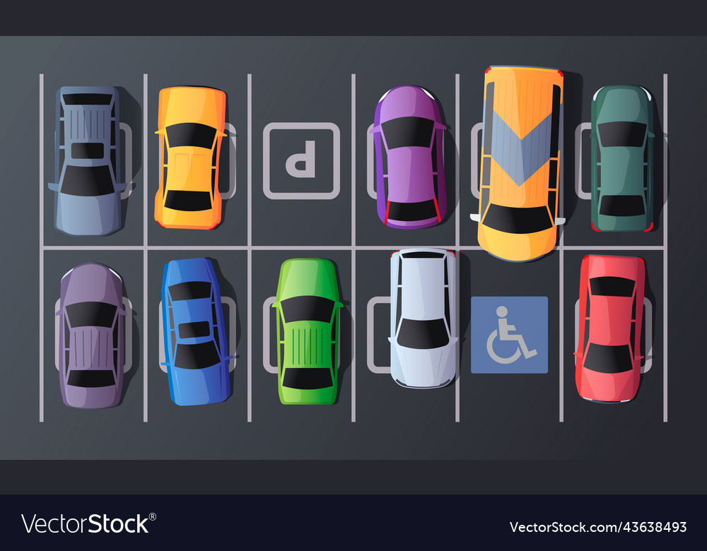 Parking top view garage floor with cars from Vector Image