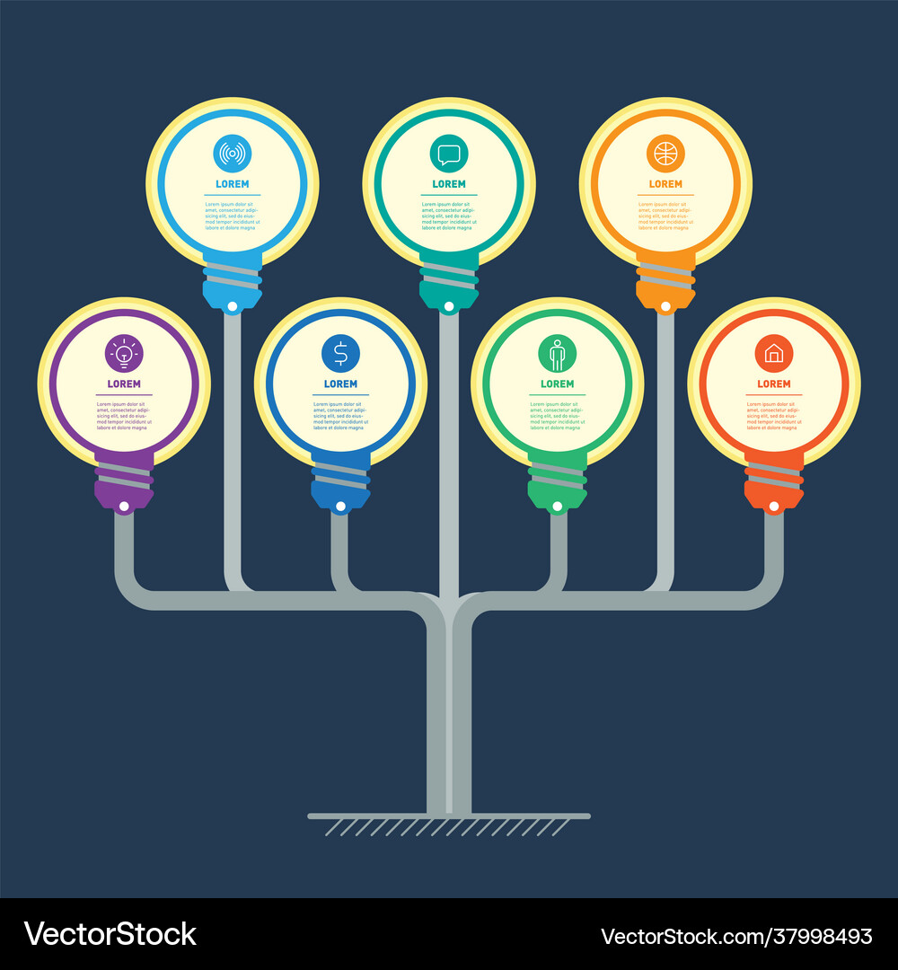 Timeline or infographics with seven lamps Vector Image