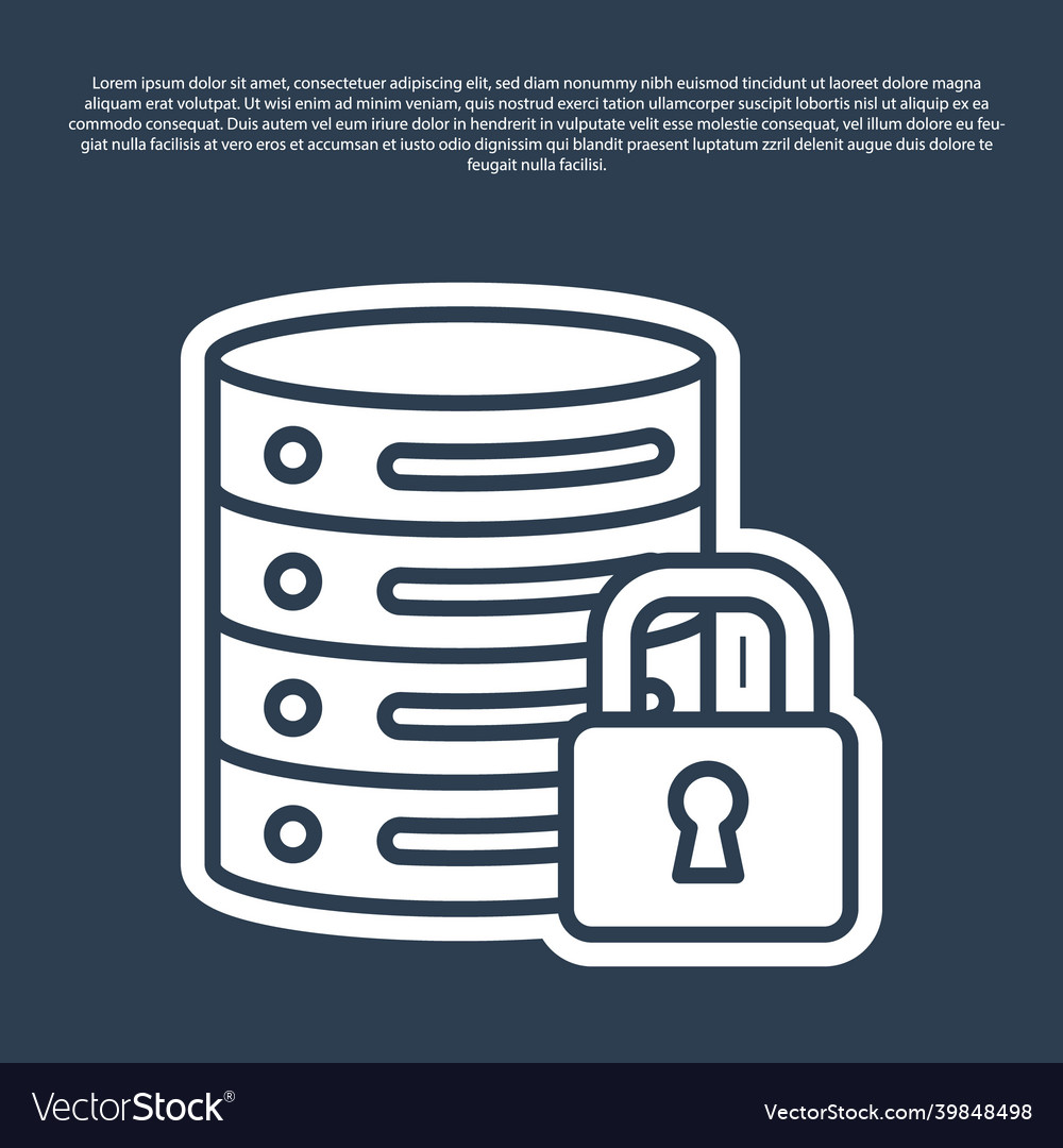 Blue line server security with closed padlock icon