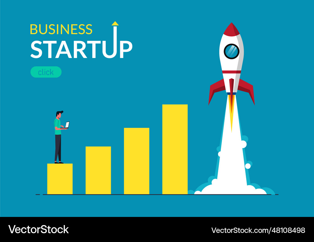 Businessman Launch Rocket Business Startup Vector Image