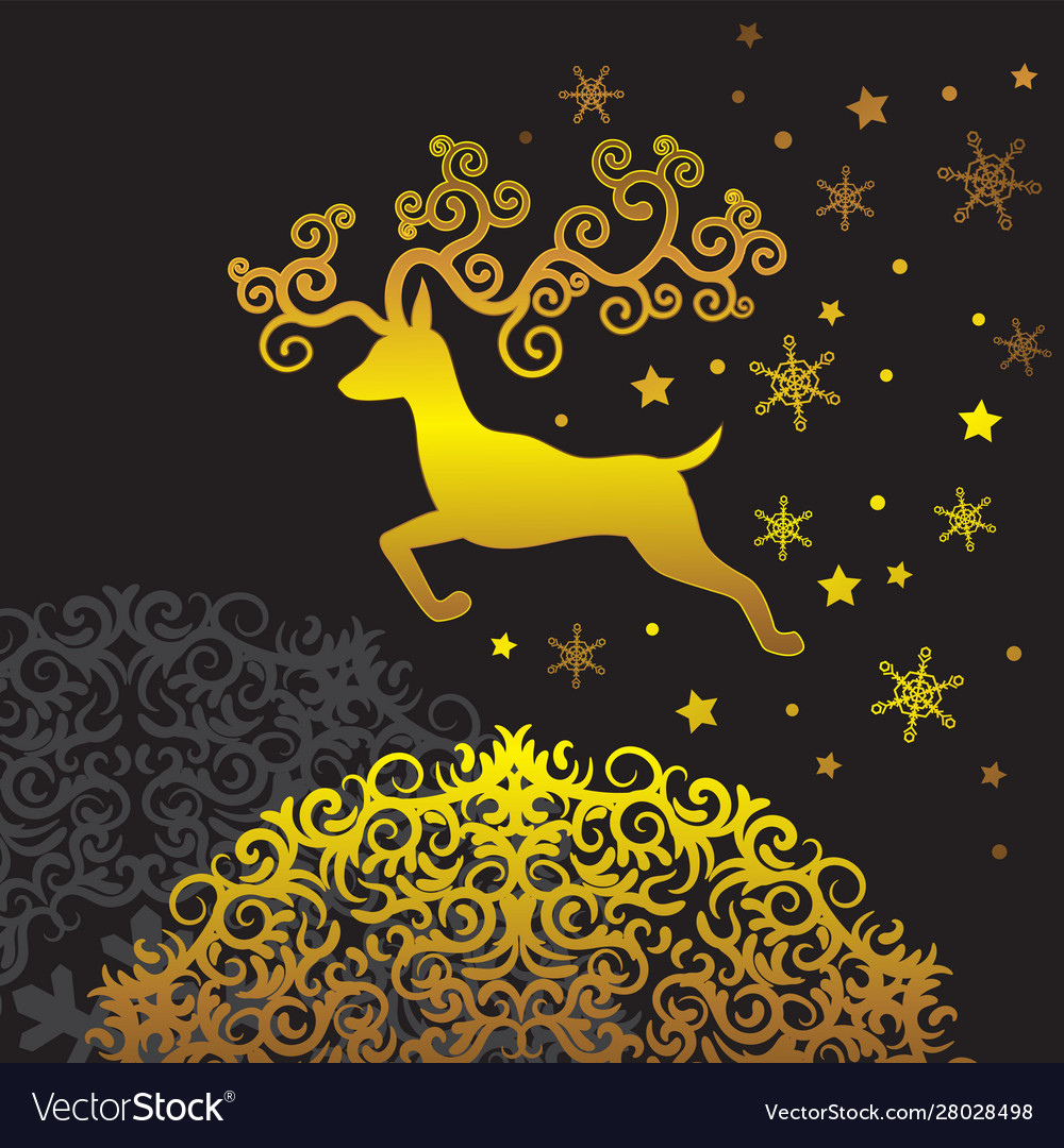 Christmas silhouette reindeer gold snowflake Vector Image