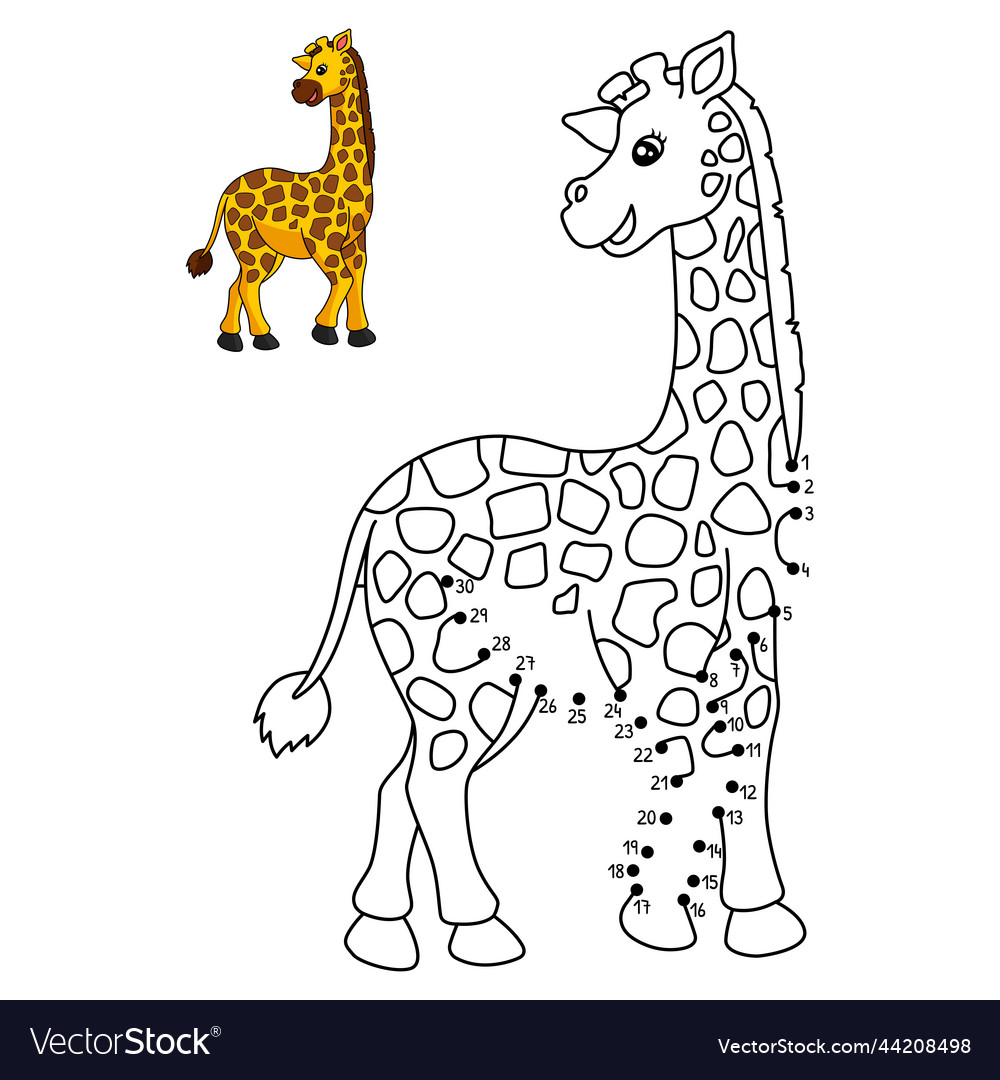 Dot to giraffe isolated coloring page for kids Vector Image