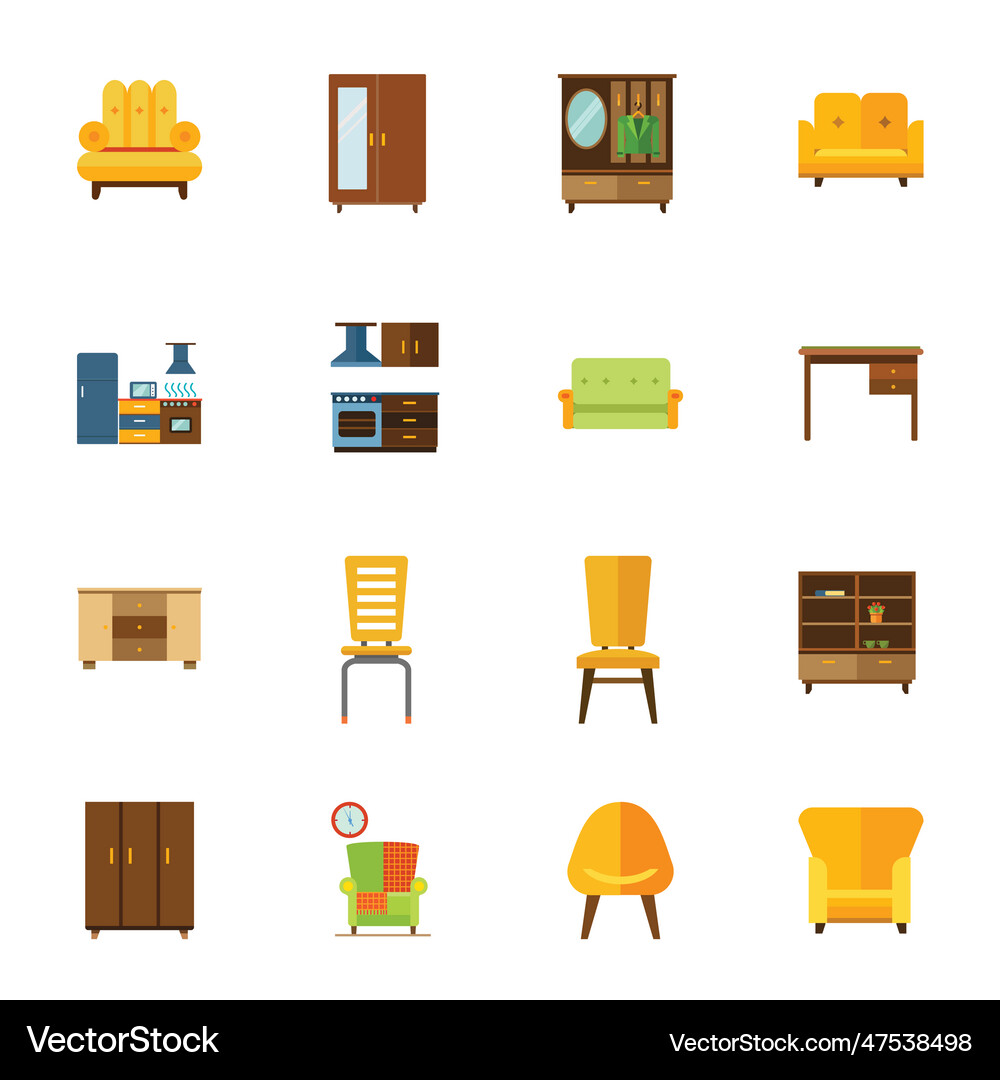 Furniture icon set interior home room Royalty Free Vector