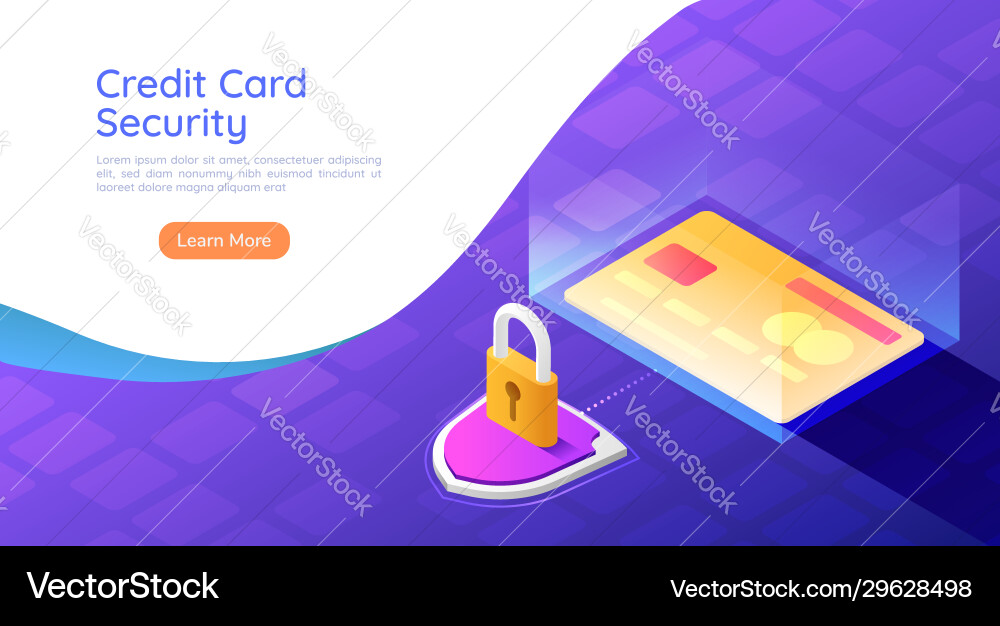 Isometric web banner credit card with shield and Vector Image
