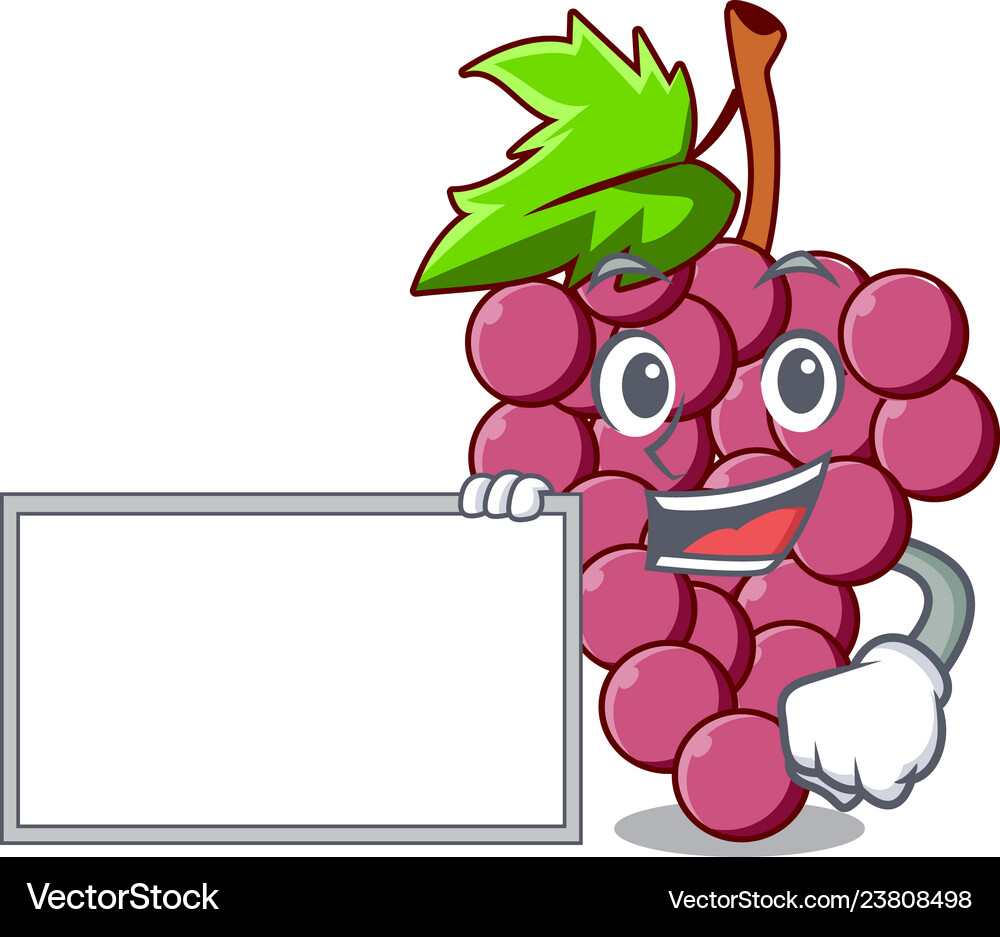 With board red grapes fruit in cartoon shape Vector Image