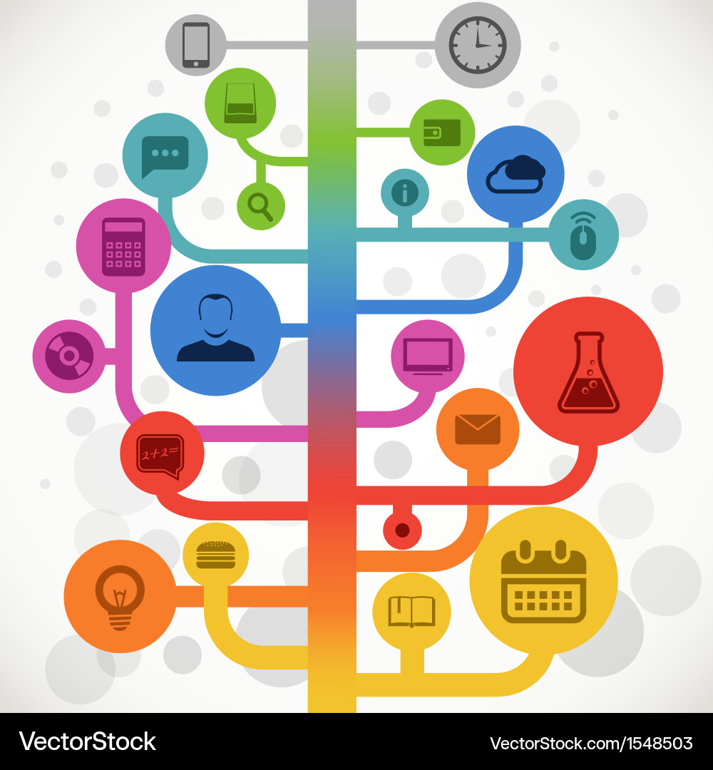 Abstract color media tree with modern icons Vector Image