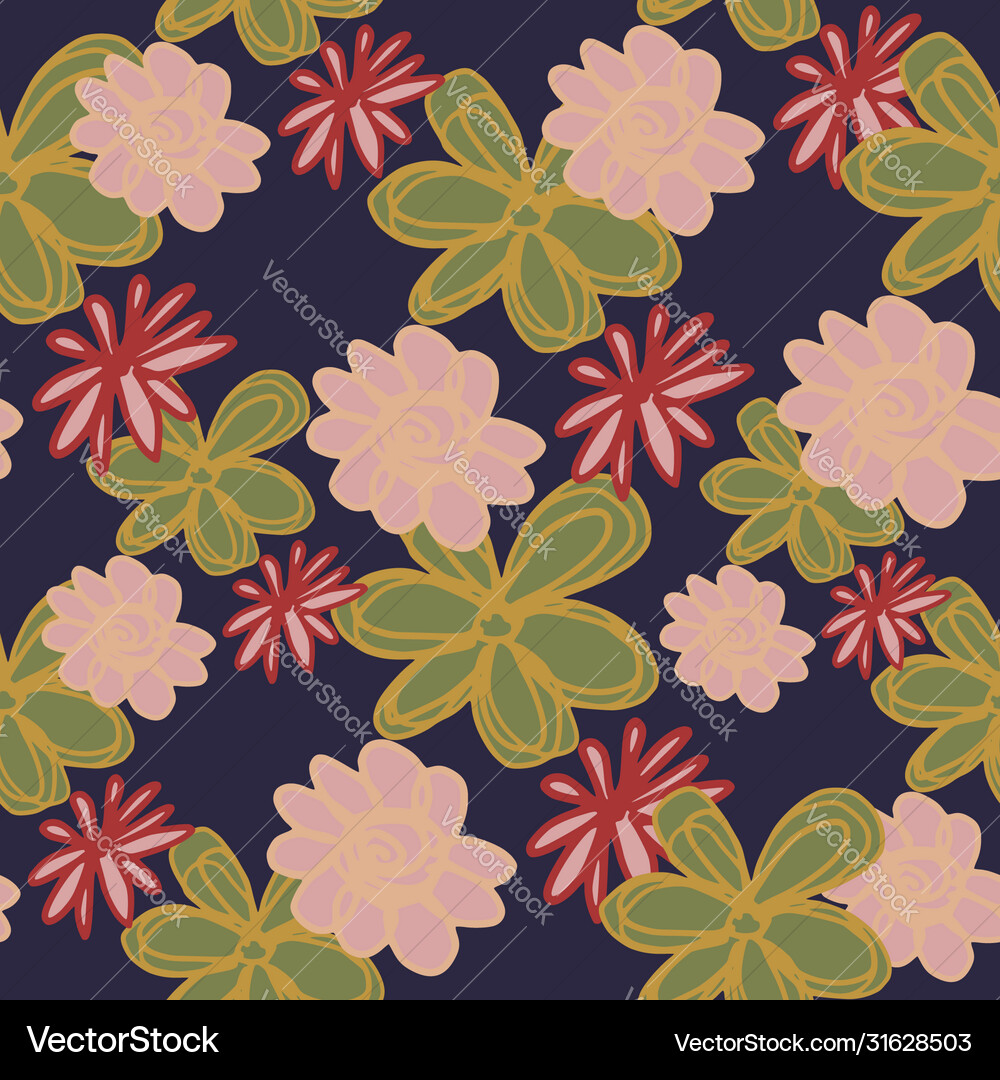 Abstract seamless pattern with hand drawn flowers Vector Image