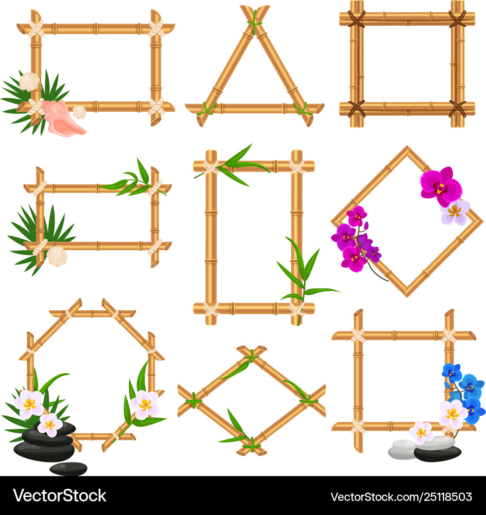 Bamboo frame set wooden blank template collection Vector Image