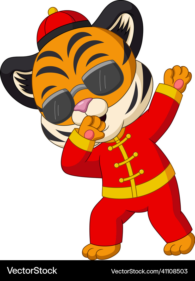 Cartoon tiger in sunglasses dabbing Royalty Free Vector