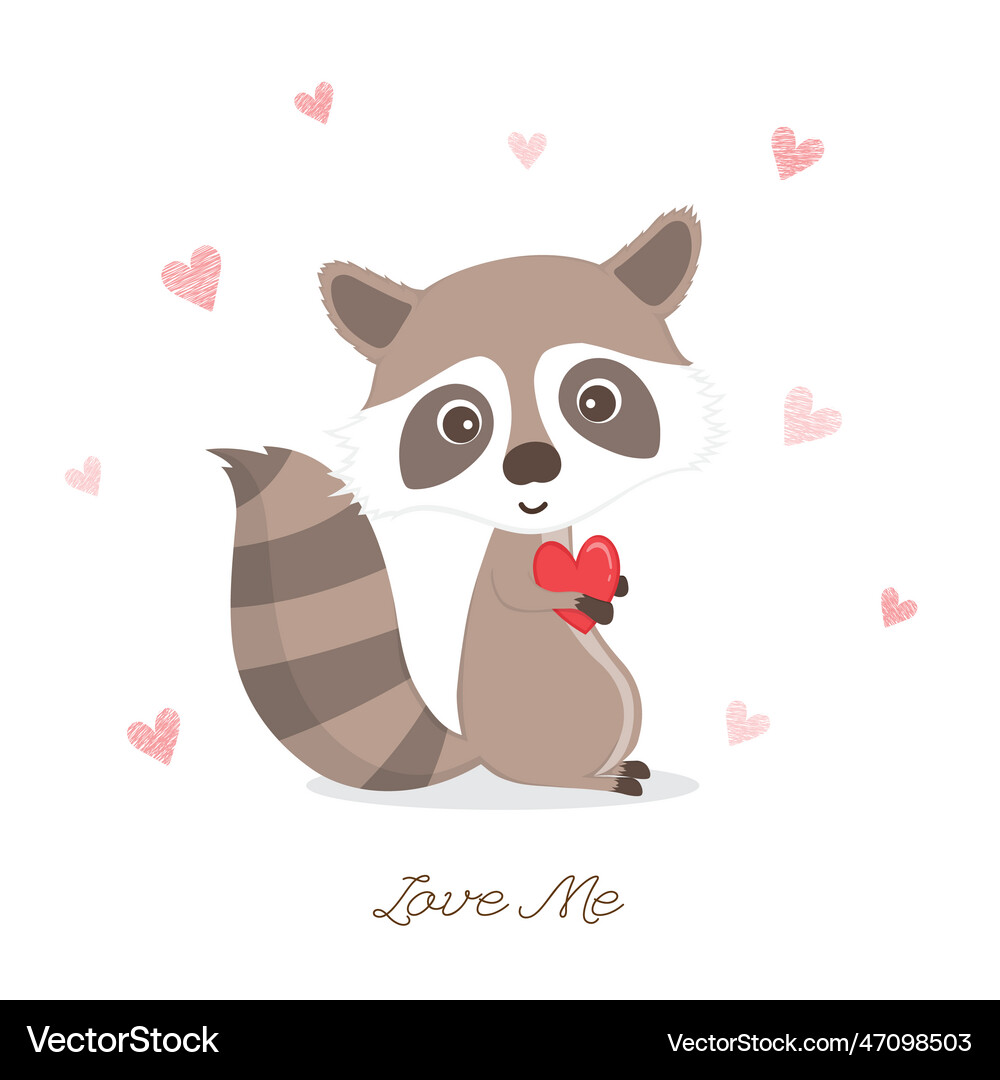 Cute raccoon holding heart Royalty Free Vector Image