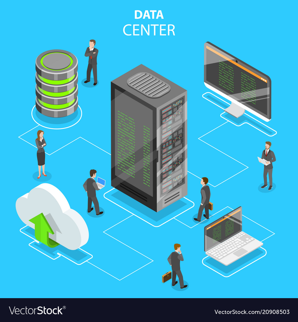 Data center flat isometric concept Royalty Free Vector Image