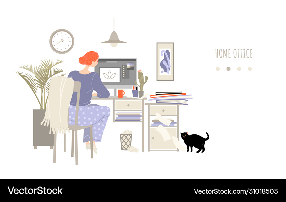Designer works remotely home office concept Vector Image