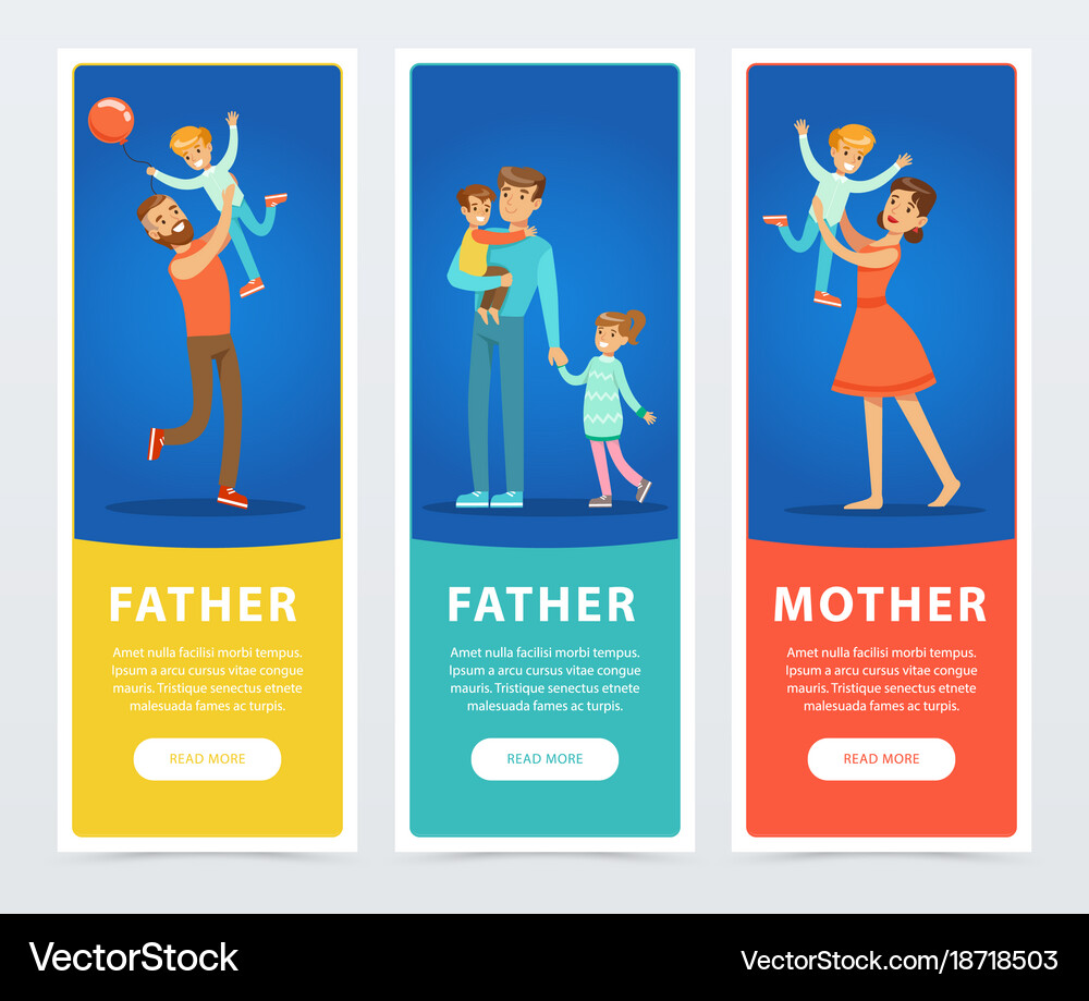 Father banners set happy parents Royalty Free Vector Image