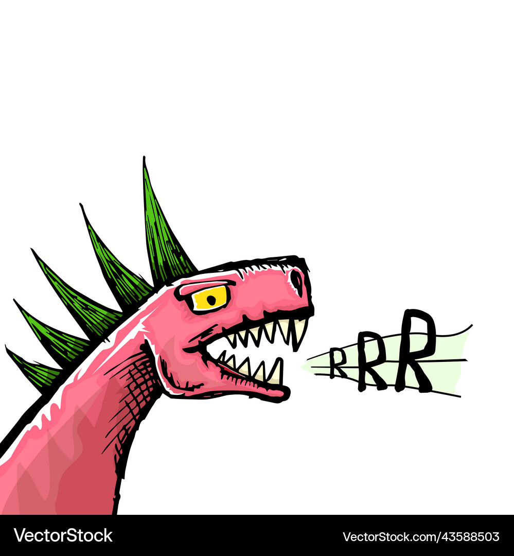 Hand drawn cartoon roaring dino head Royalty Free Vector