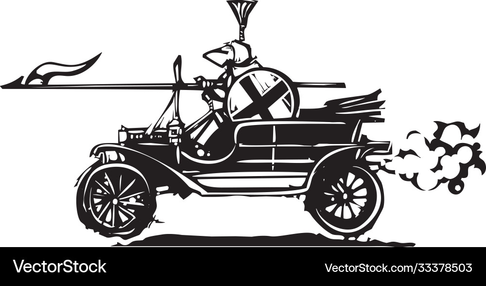 Jousting knight in a car Royalty Free Vector Image