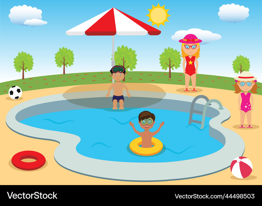 Kids are having fun at the pool Royalty Free Vector Image
