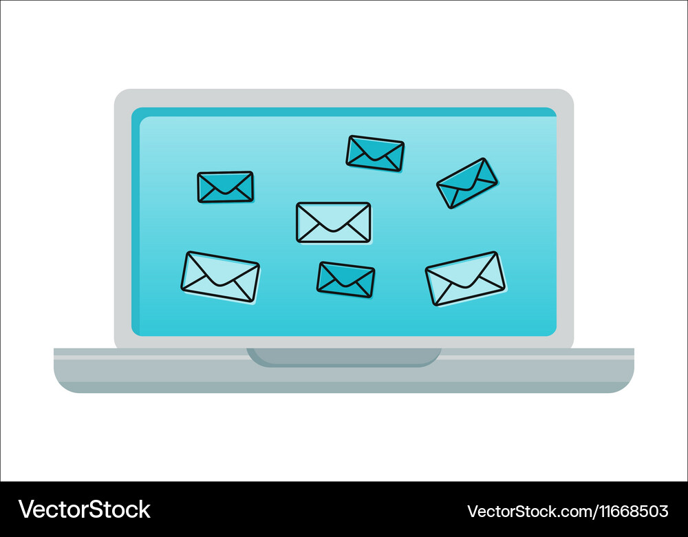 Laptop with email icons on screen Royalty Free Vector Image