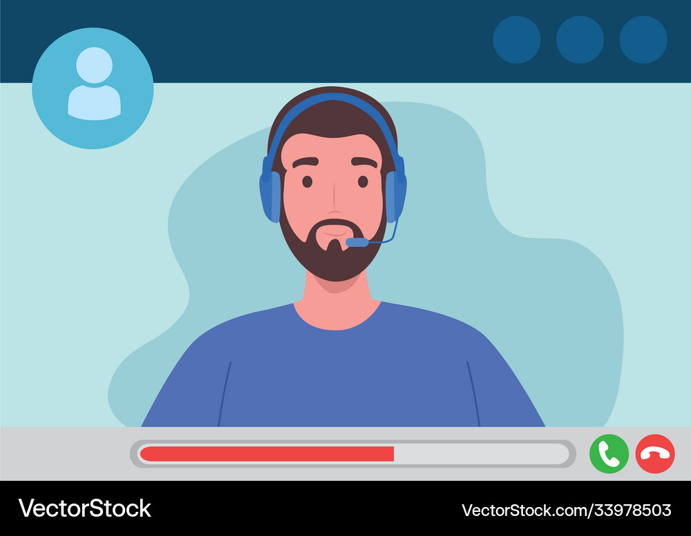 Man with headphone in video chat screenshot Vector Image