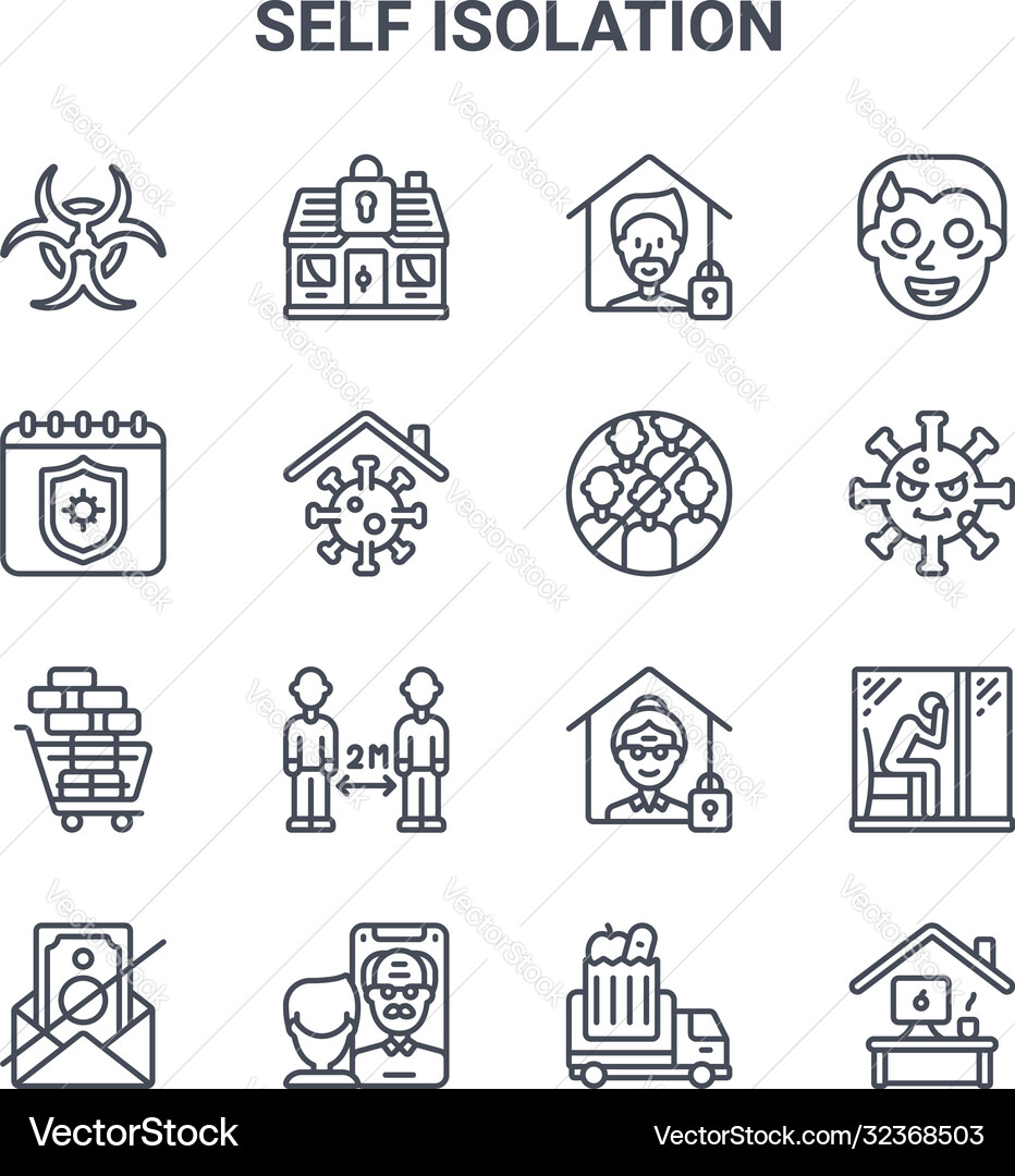 Set 16 self isolation concept line icons 64x64 Vector Image