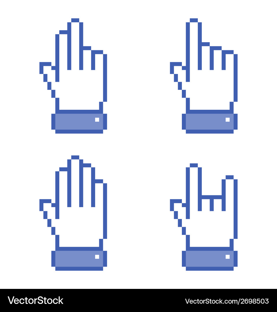 Set of blue pixel hand icons Royalty Free Vector Image