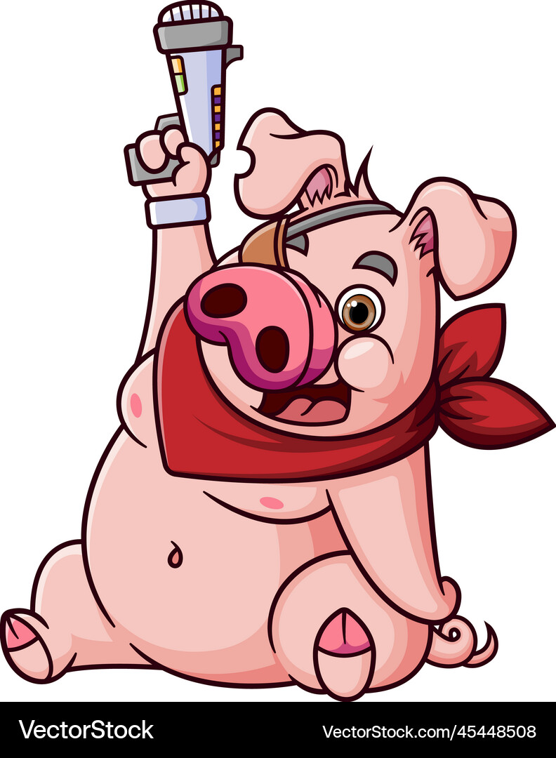 Angry pig holding gun and sitting Royalty Free Vector Image