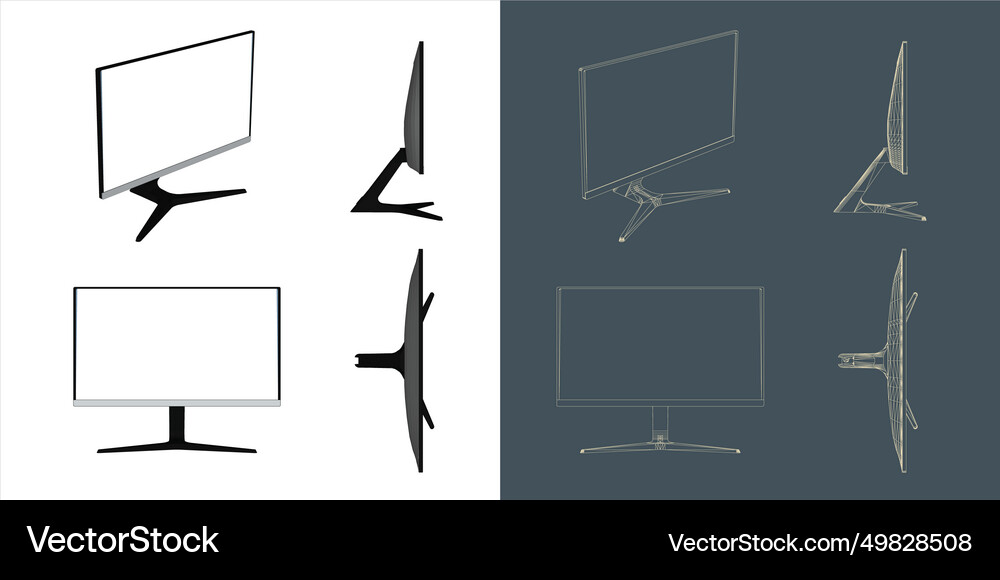Computer monitor led wire frame blueprint concept Vector Image