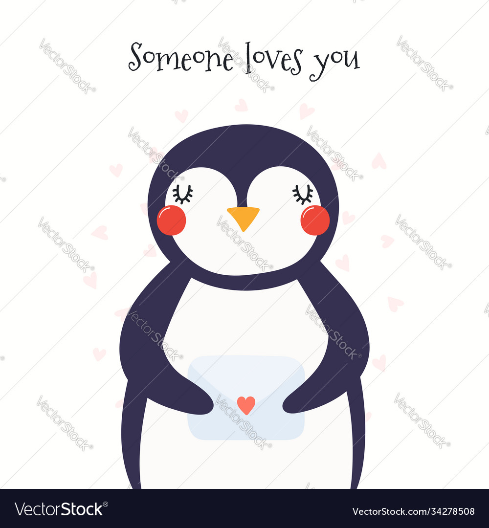 Cute penguin valentines day card Royalty Free Vector Image