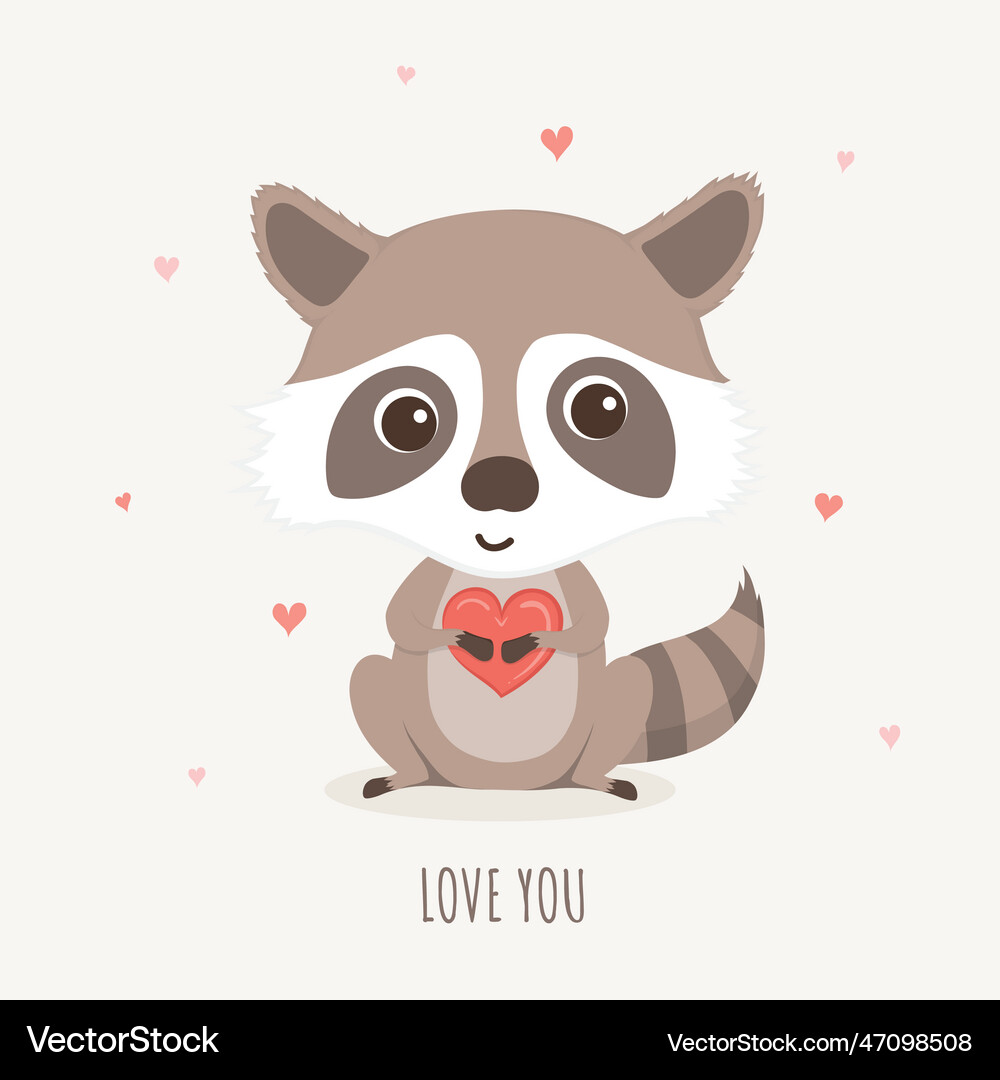 Cute raccoon holding heart Royalty Free Vector Image