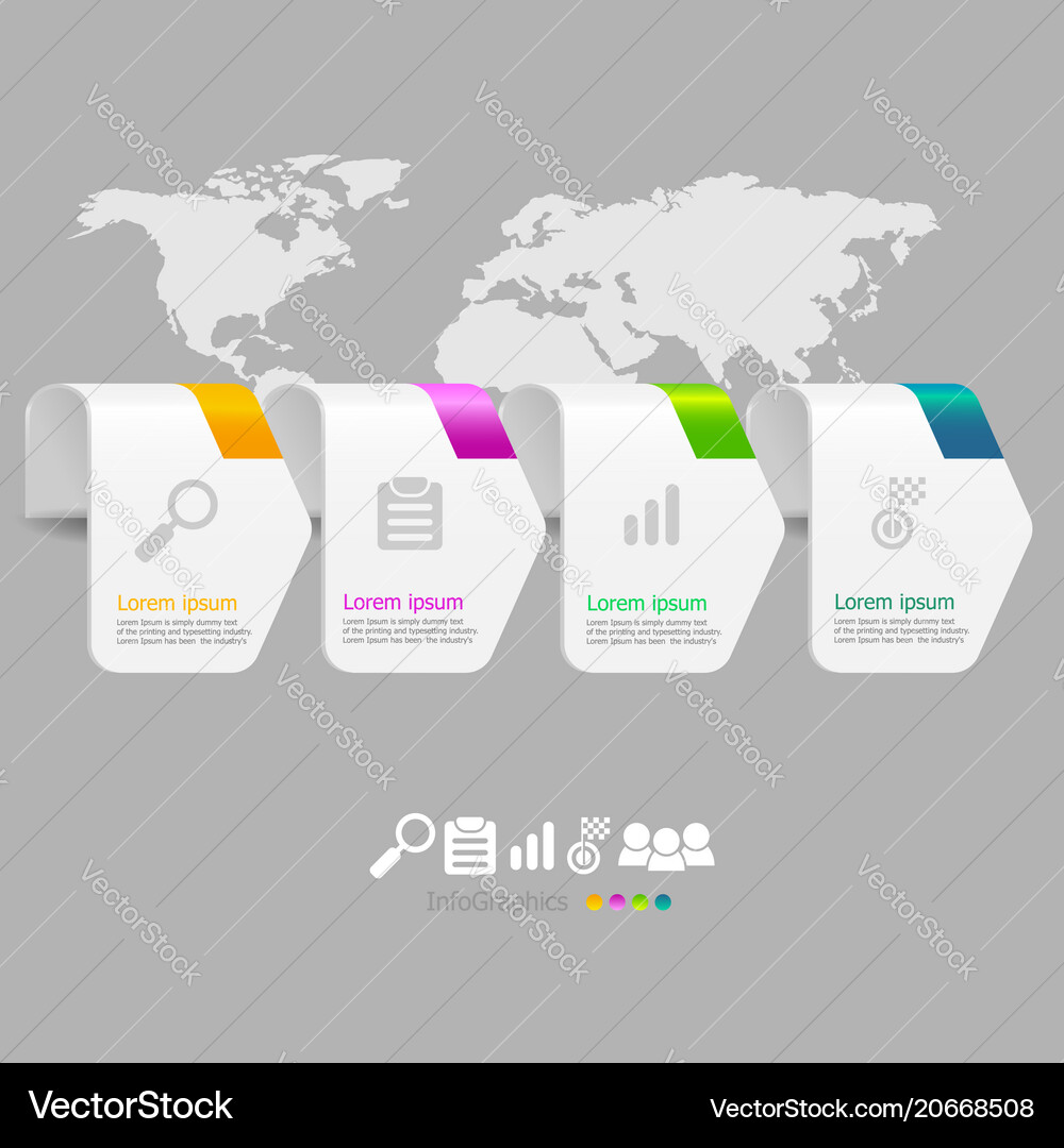 Simple arrow tag infographic 4 options with world Vector Image
