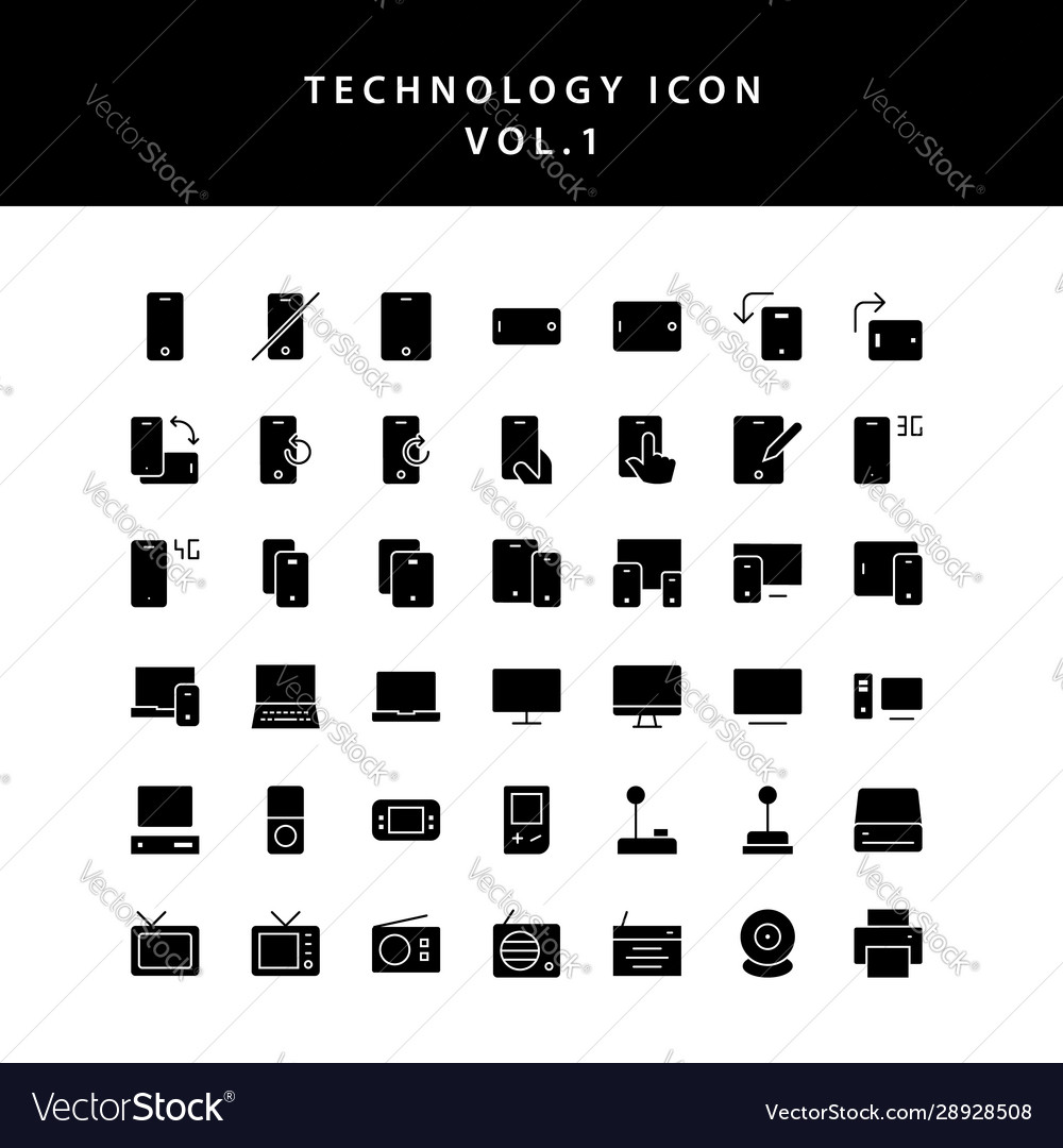 Technology glyph style icon set vol1 Royalty Free Vector