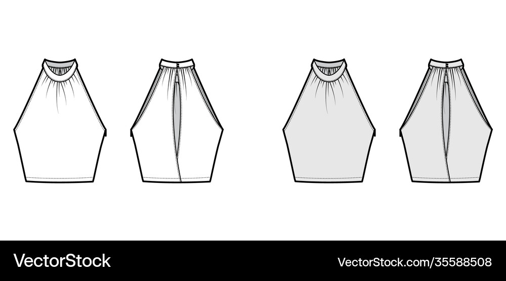 Top crop banded high neck halter tank technical Vector Image