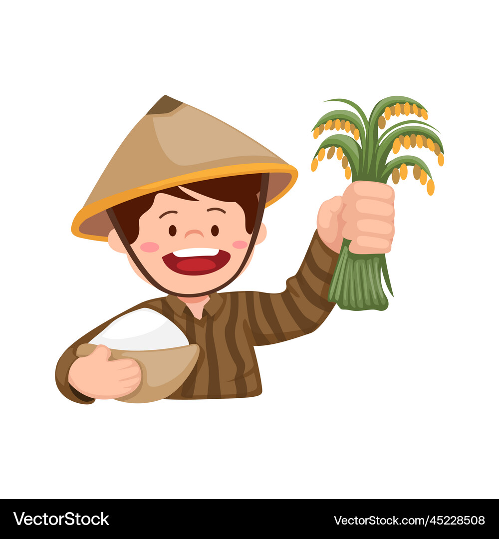 Traditional farmer holding rice paddy plant Vector Image