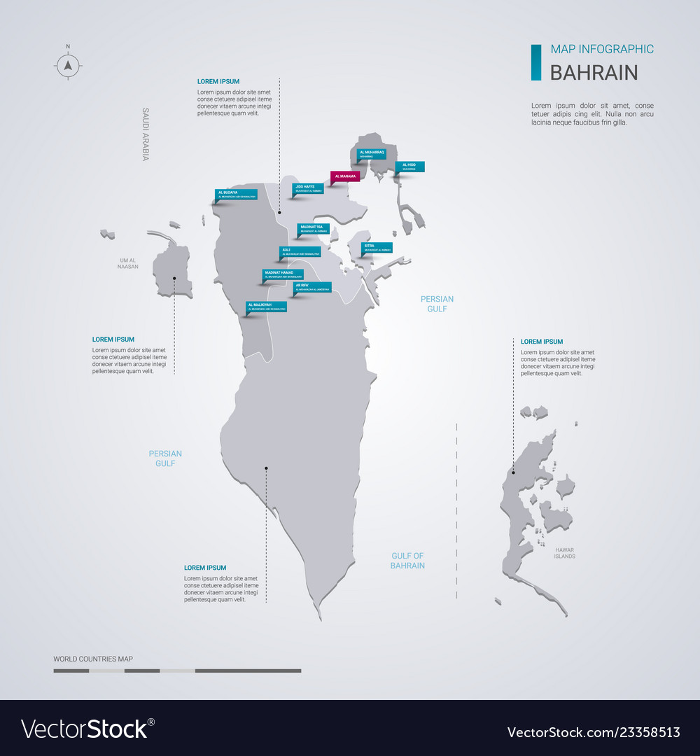 Bahrain map with infographic elements pointer Vector Image