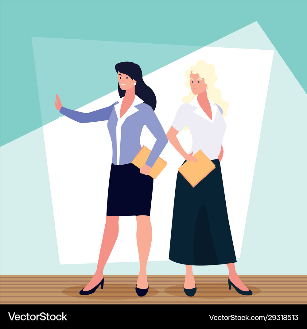 Businesswomen standing in work office Royalty Free Vector