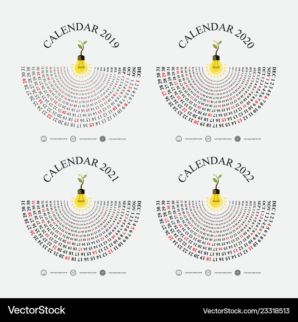 Calendar 2019 2020 2021 and 2022 Royalty Free Vector Image