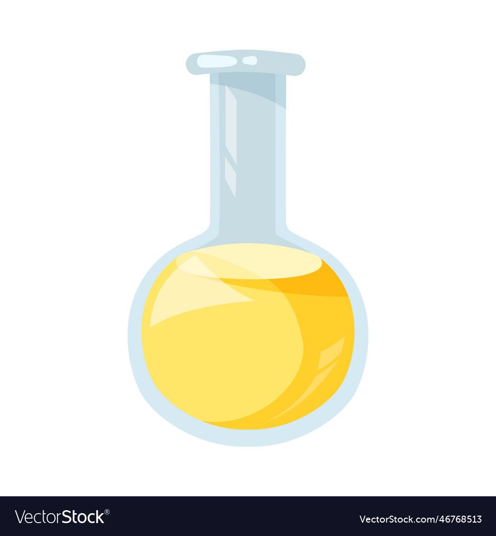 Cartoon round flask with yellow liquid Royalty Free Vector