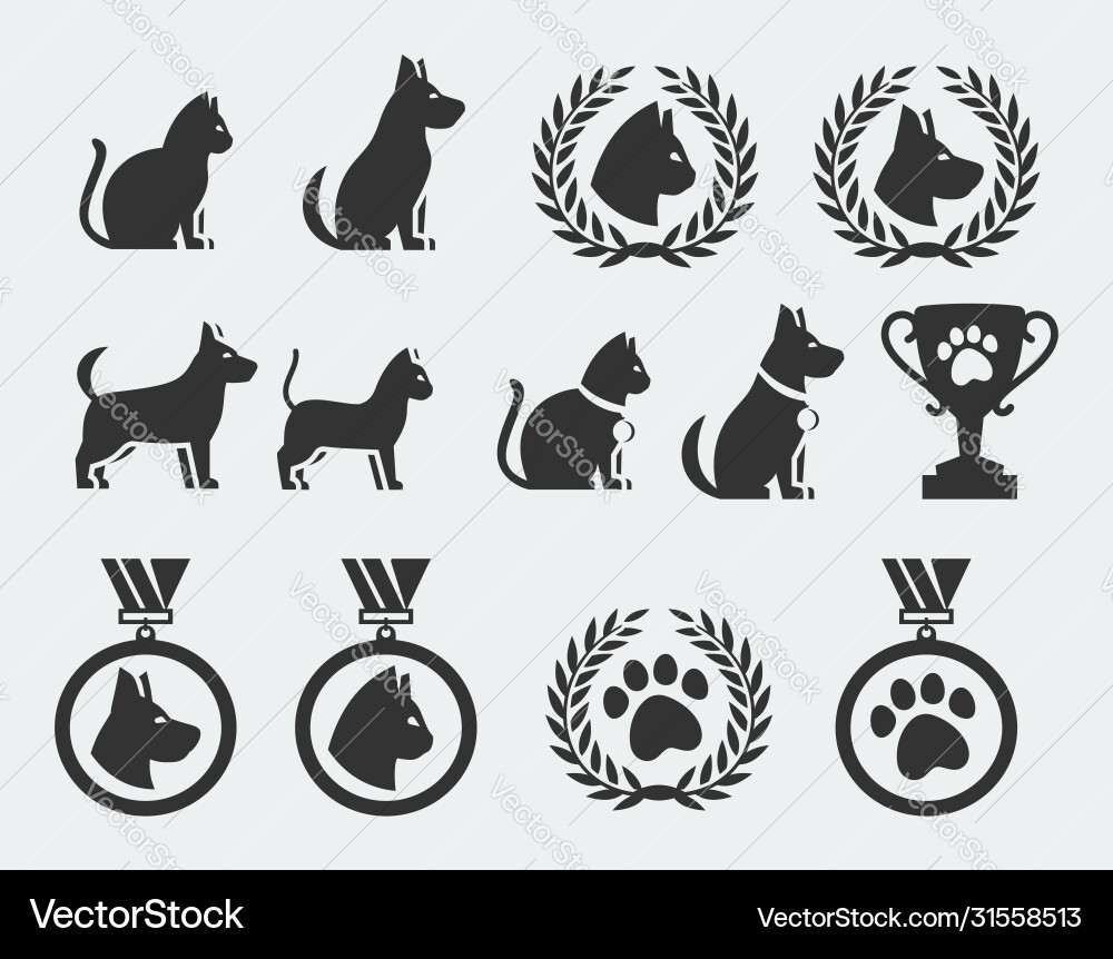 Cat and dog competition awards icon set Royalty Free Vector