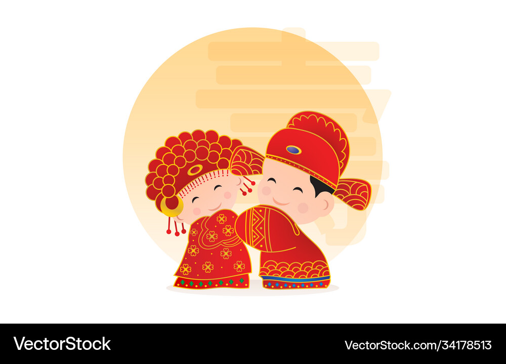 Chinese wedding couple cartoon Royalty Free Vector Image