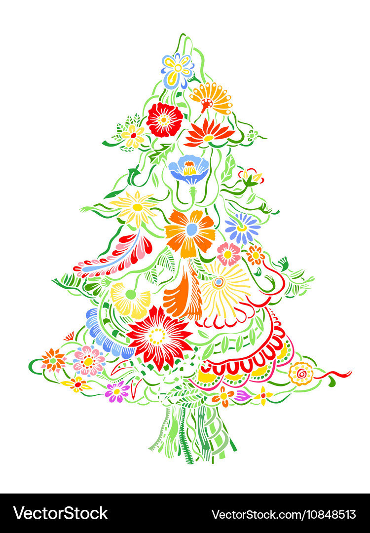 Christmas Tree of flowers Royalty Free Vector Image