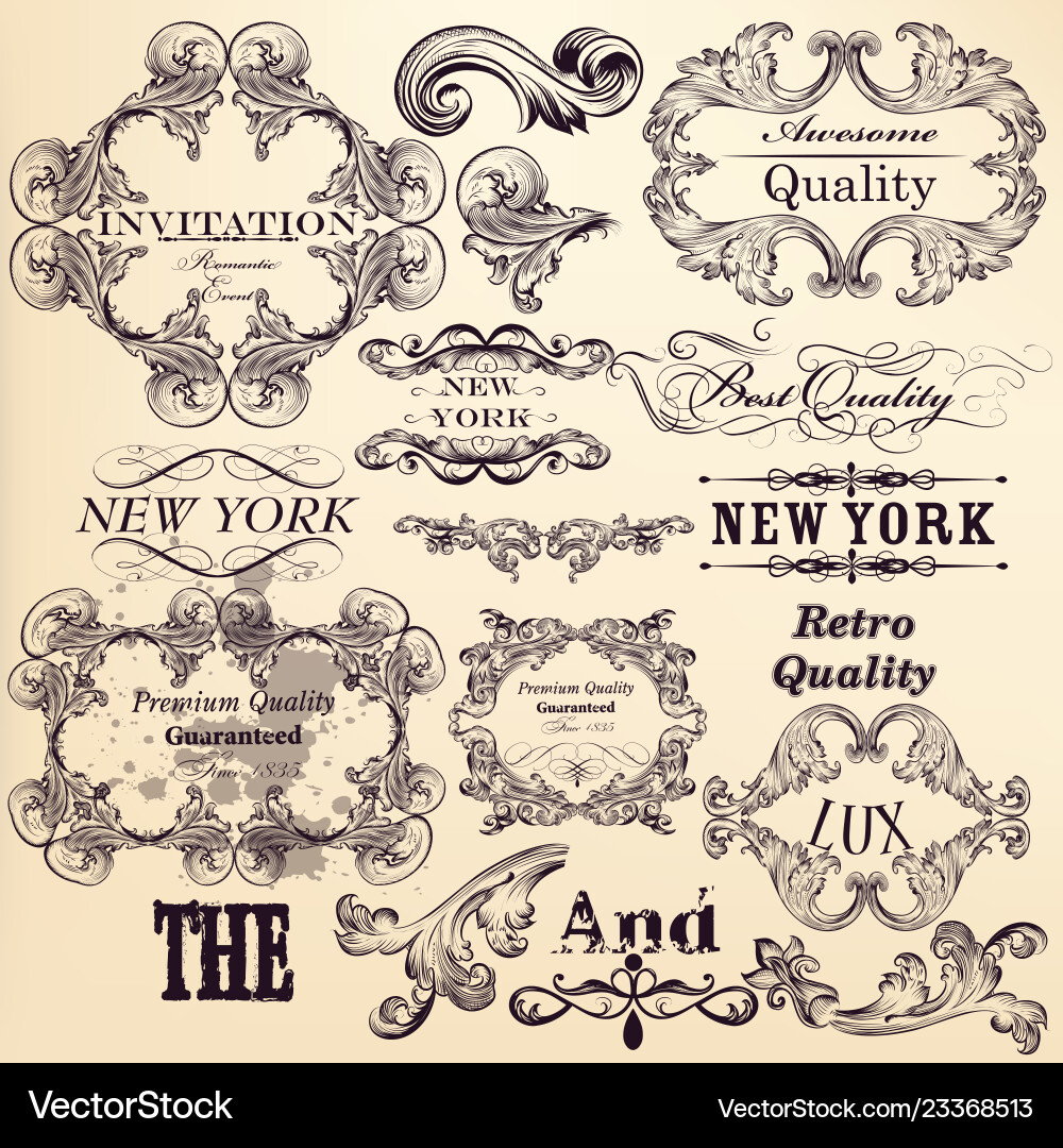 Collection hand drawn flourishes engraved style Vector Image