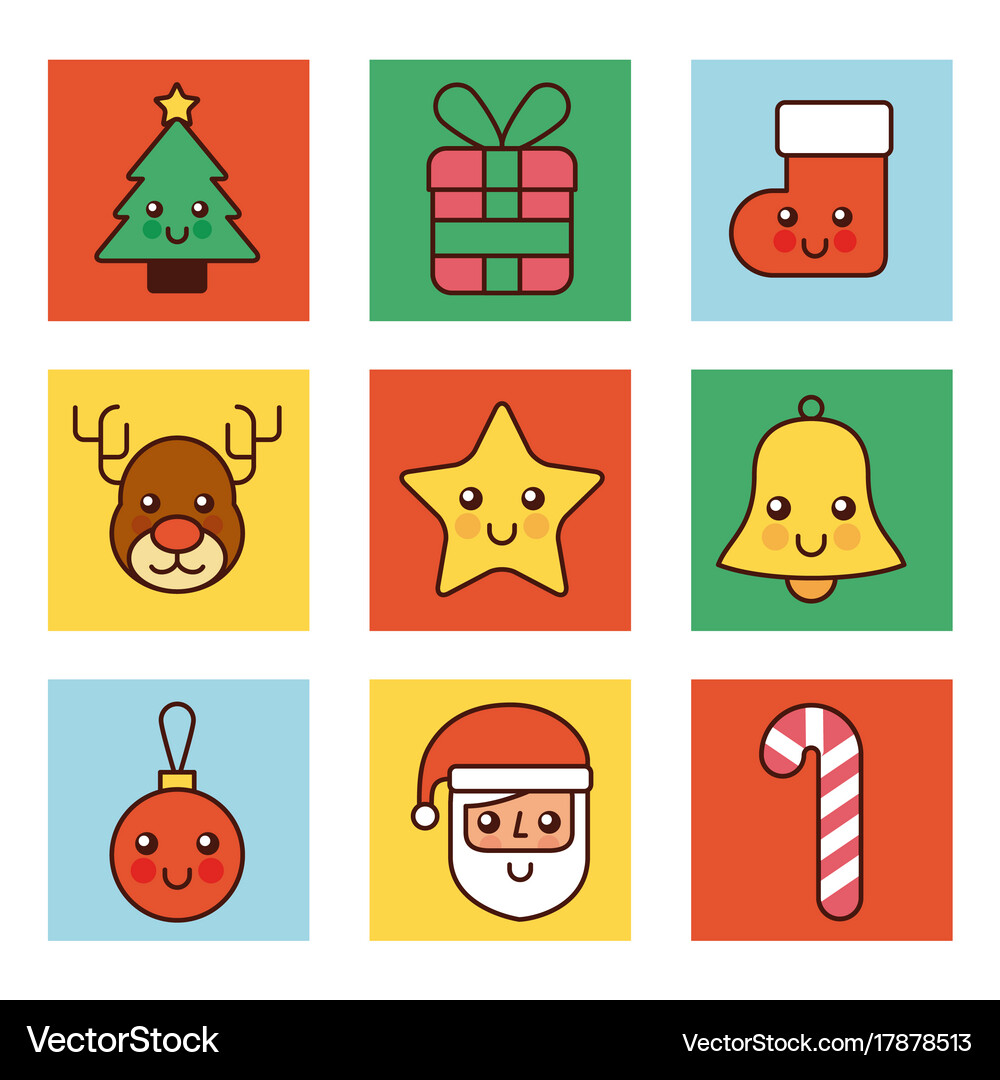 Collection icons merry christmas celebration Vector Image