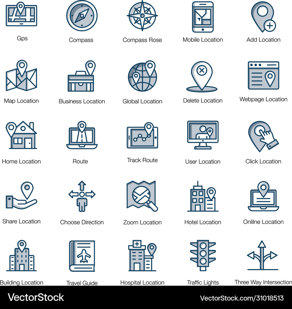 Compact navigation flat pack Royalty Free Vector Image