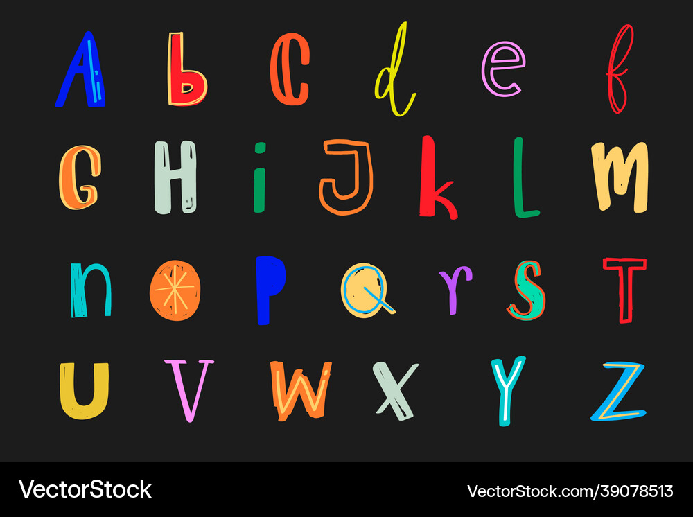 Letters font doodle style colorful set Royalty Free Vector
