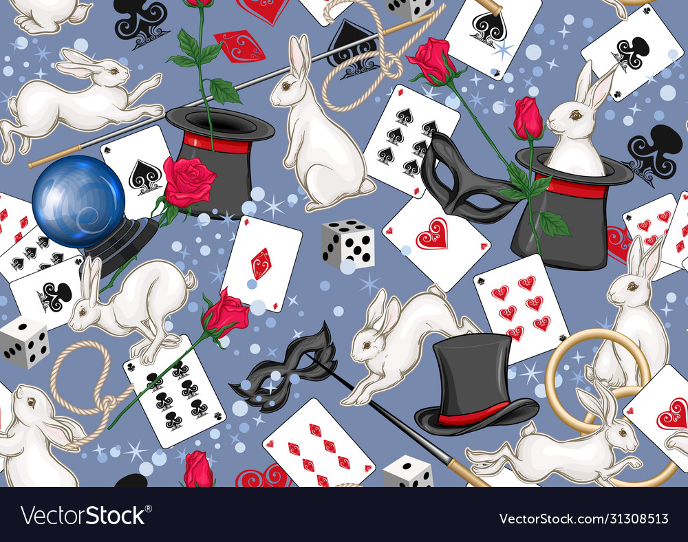 Magician items seamless pattern background Vector Image
