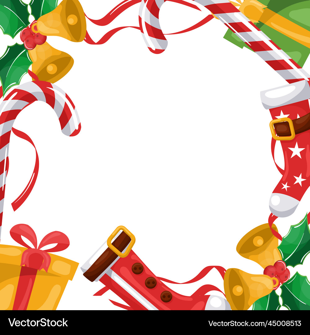 Merry christmas frame with santa claus boots Vector Image