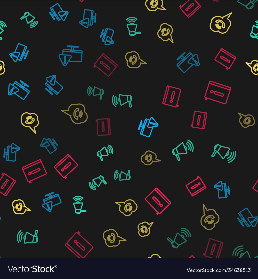 Set Line Monitor With Exclamation Mark Megaphone Vector Image