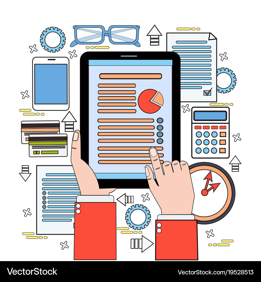 Tablet finance chart business man hand touch Vector Image
