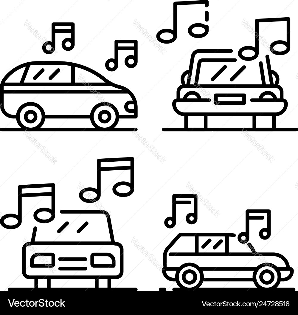 Car audio icons set outline style Royalty Free Vector Image