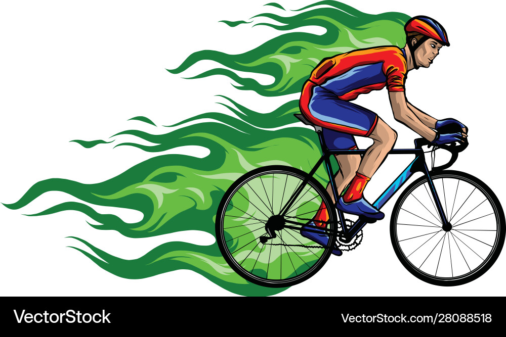 Flaming trail bicycle race silhouette Royalty Free Vector