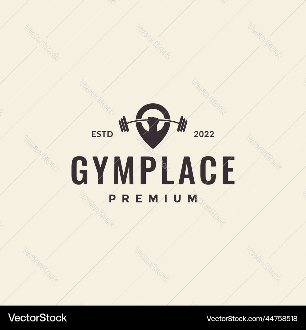 Gym barbell with pin map location logo design Vector Image
